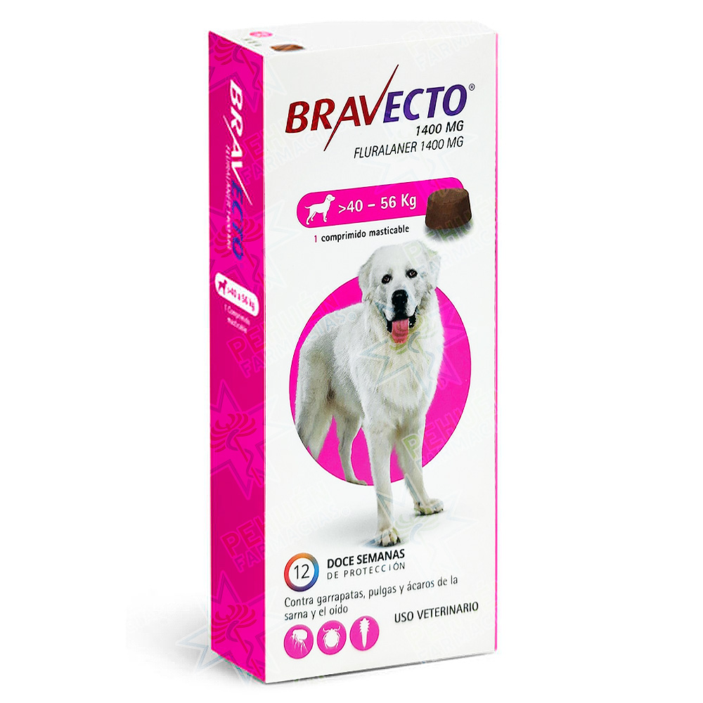 Bravecto Perros 40,1 a 56 kg 1400 mg 1 Comprimido 12 Semanas MSD | Pehuén Farmacias